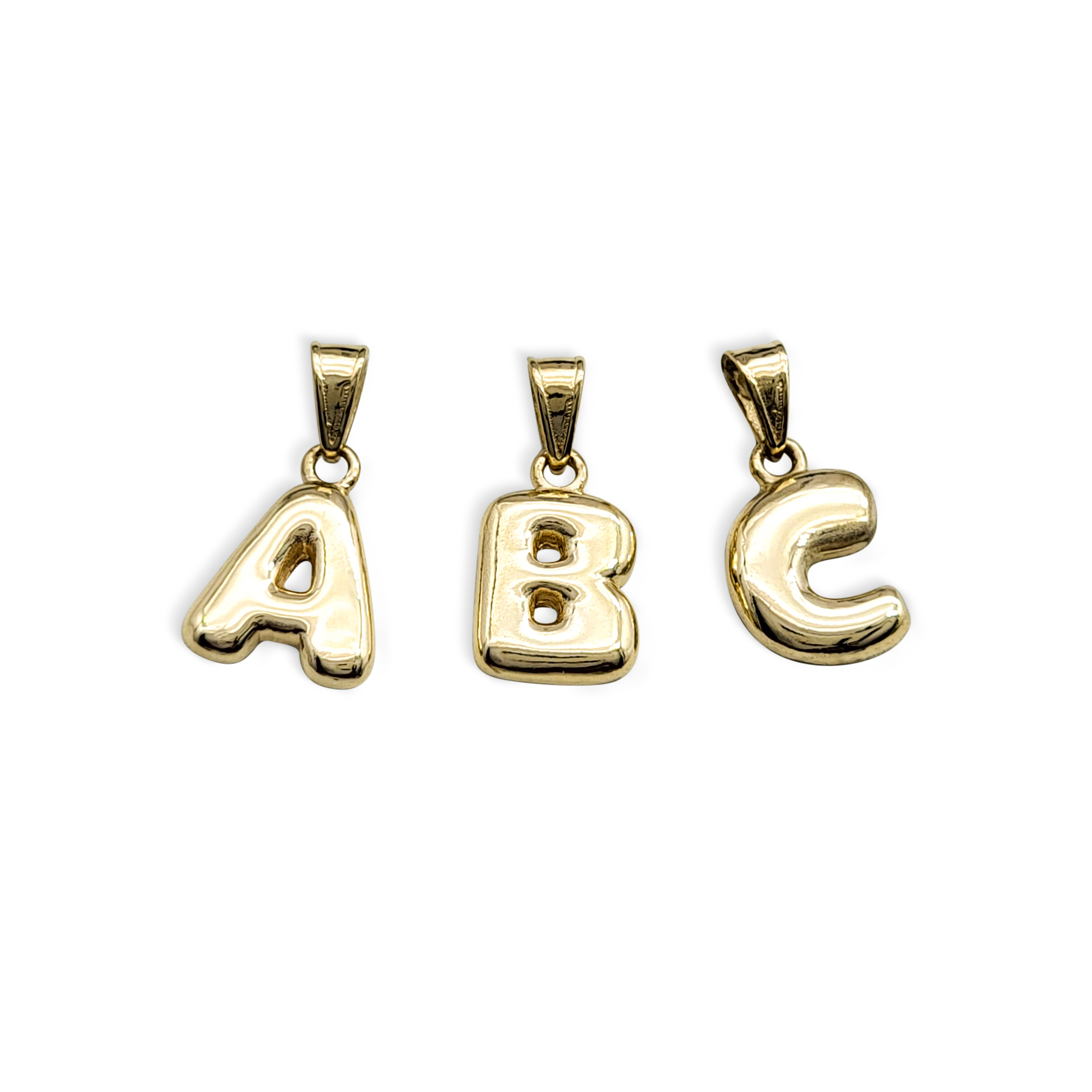 Real 14K Yellow Gold Bubble Letter Pendant All Letters & Numbers, Gold ...