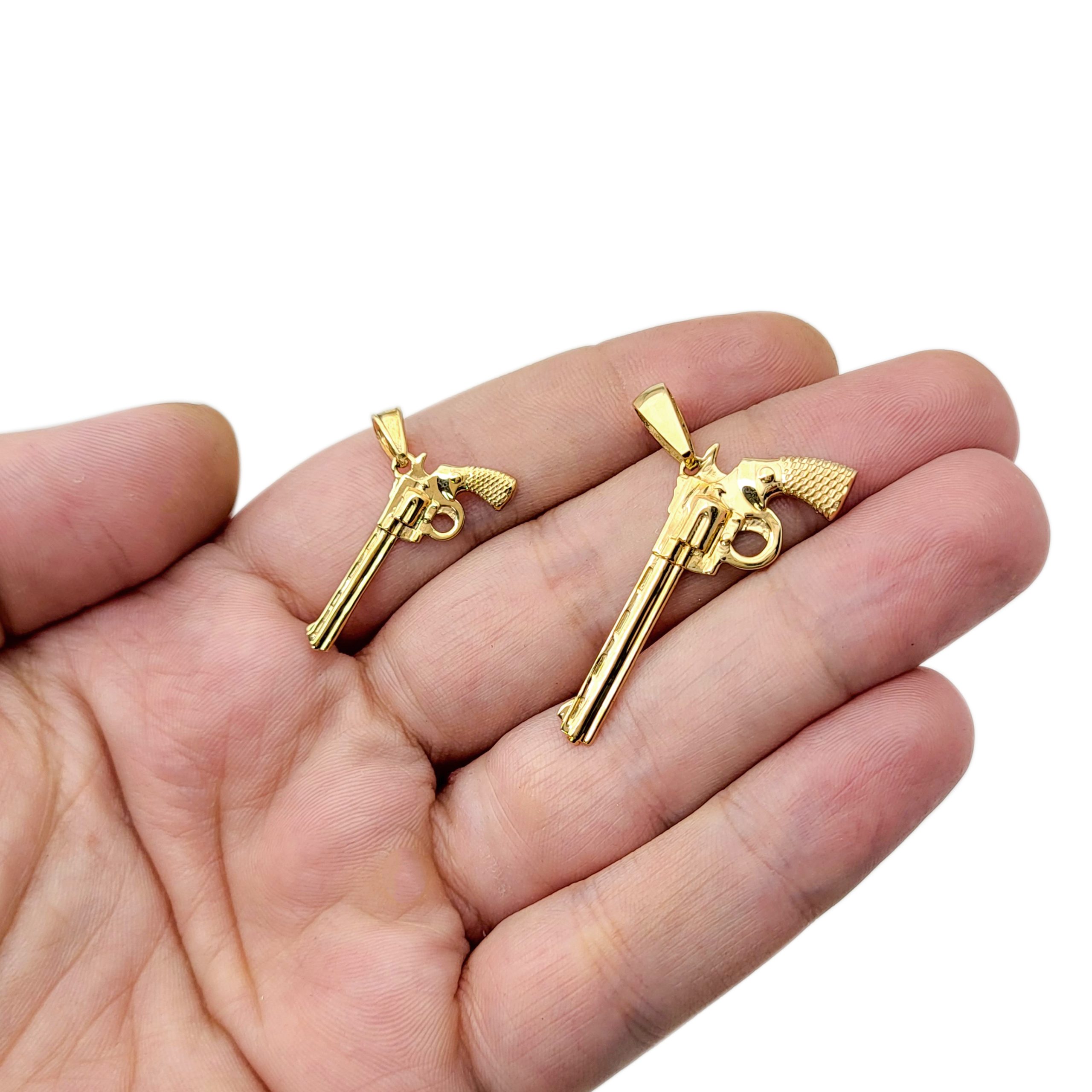 Solid 18K Yellow Gold Revolver Pistol Pendant, Six Shooter Real Gold ...