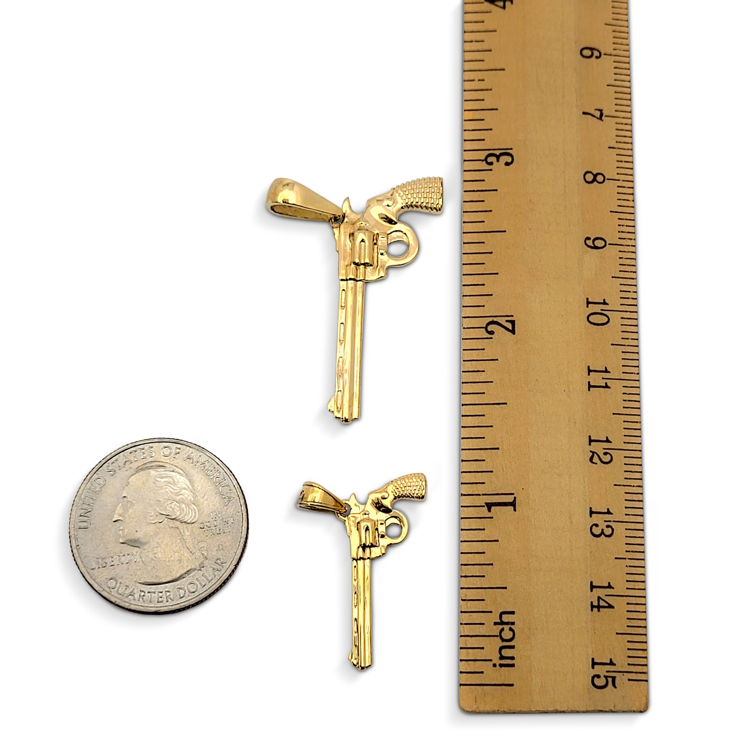 Solid 18K Yellow Gold Revolver Pistol Pendant, Six Shooter Real Gold ...