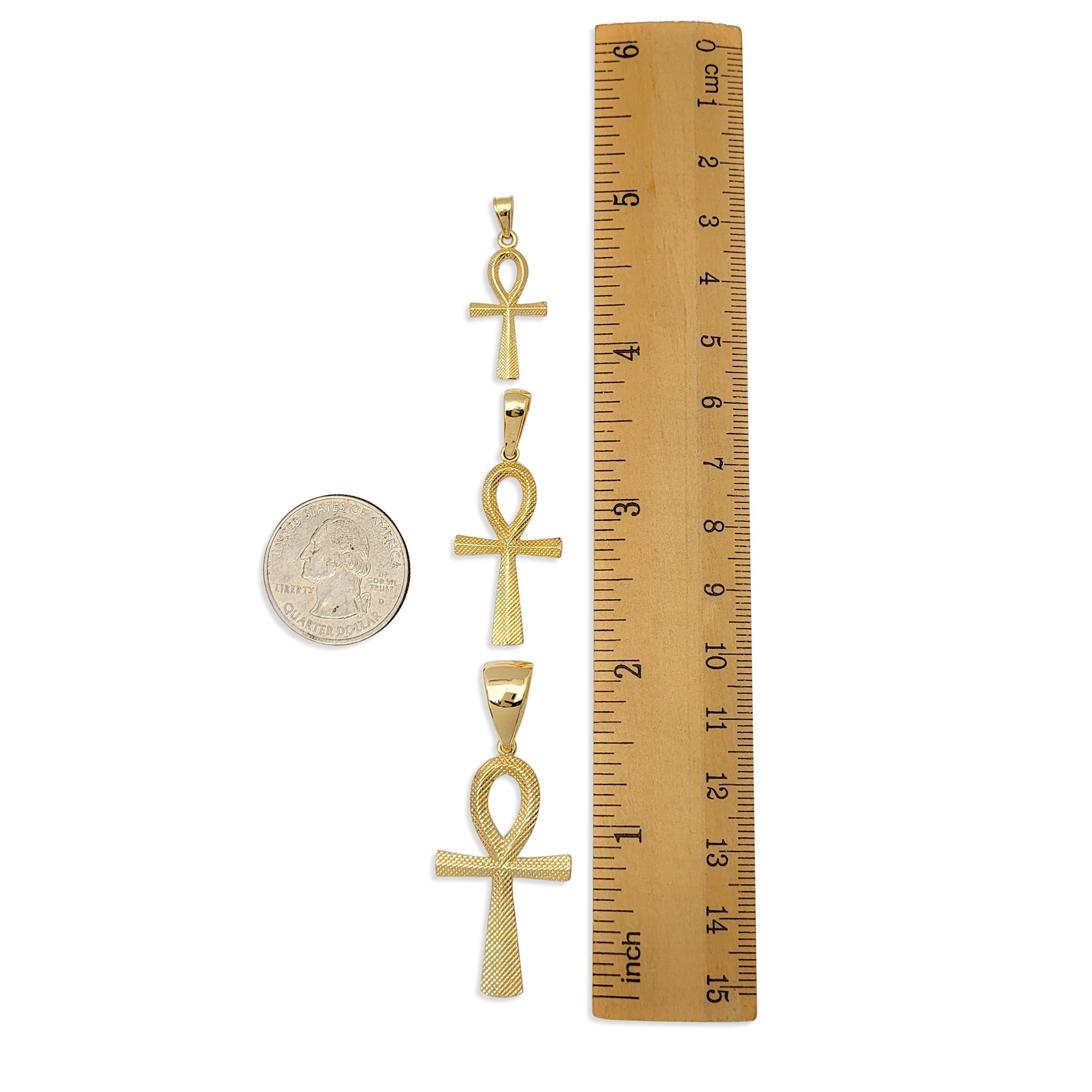 Real 18K Yellow Gold Ankh Pendant, 3 Sizes, Diamond Cut Solid Gold ...