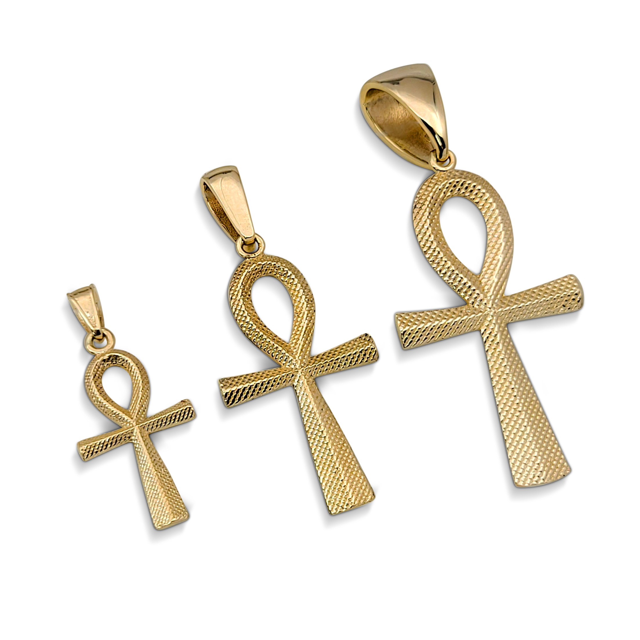 Real 18K Yellow Gold Ankh Pendant, 3 Sizes, Diamond Cut Solid Gold ...