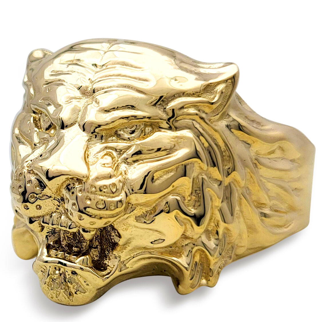 Real 14K Yellow Gold Tiger Ring XXL Heavy Mens Gold Tiger Head Ring ...