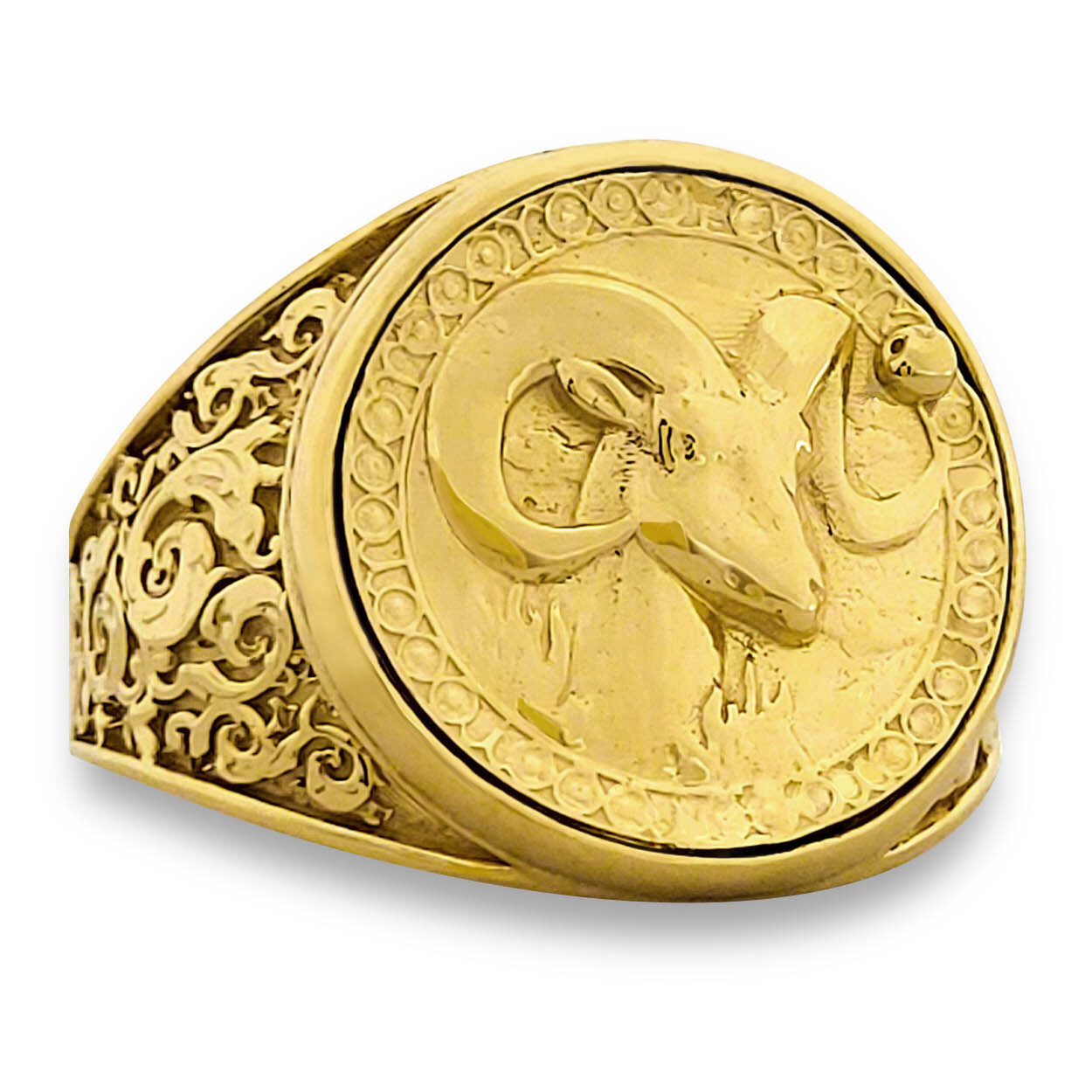 Real 18K Yellow Gold Aries Ring, Zodiac Sign Mens Gold Coin Ring ...