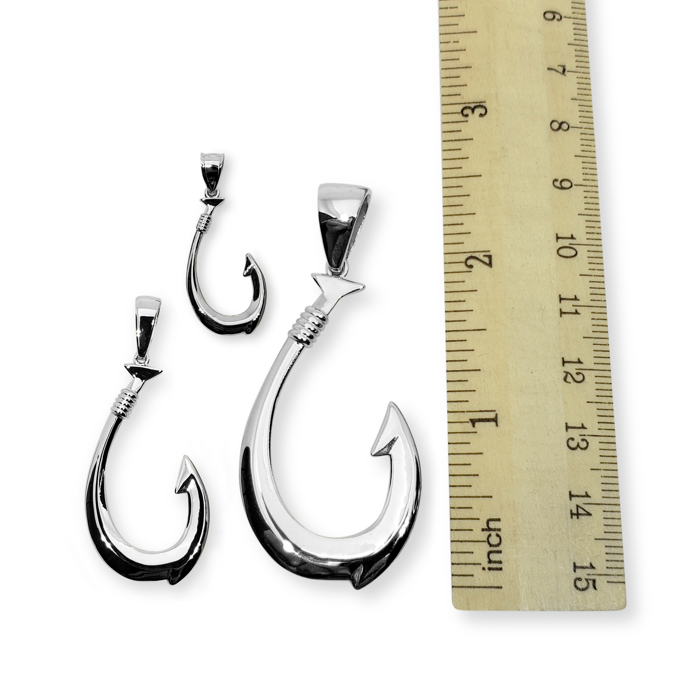Real 10K White Gold Fish Hook Pendant All Sizes Hawaiian Fish Hook ...