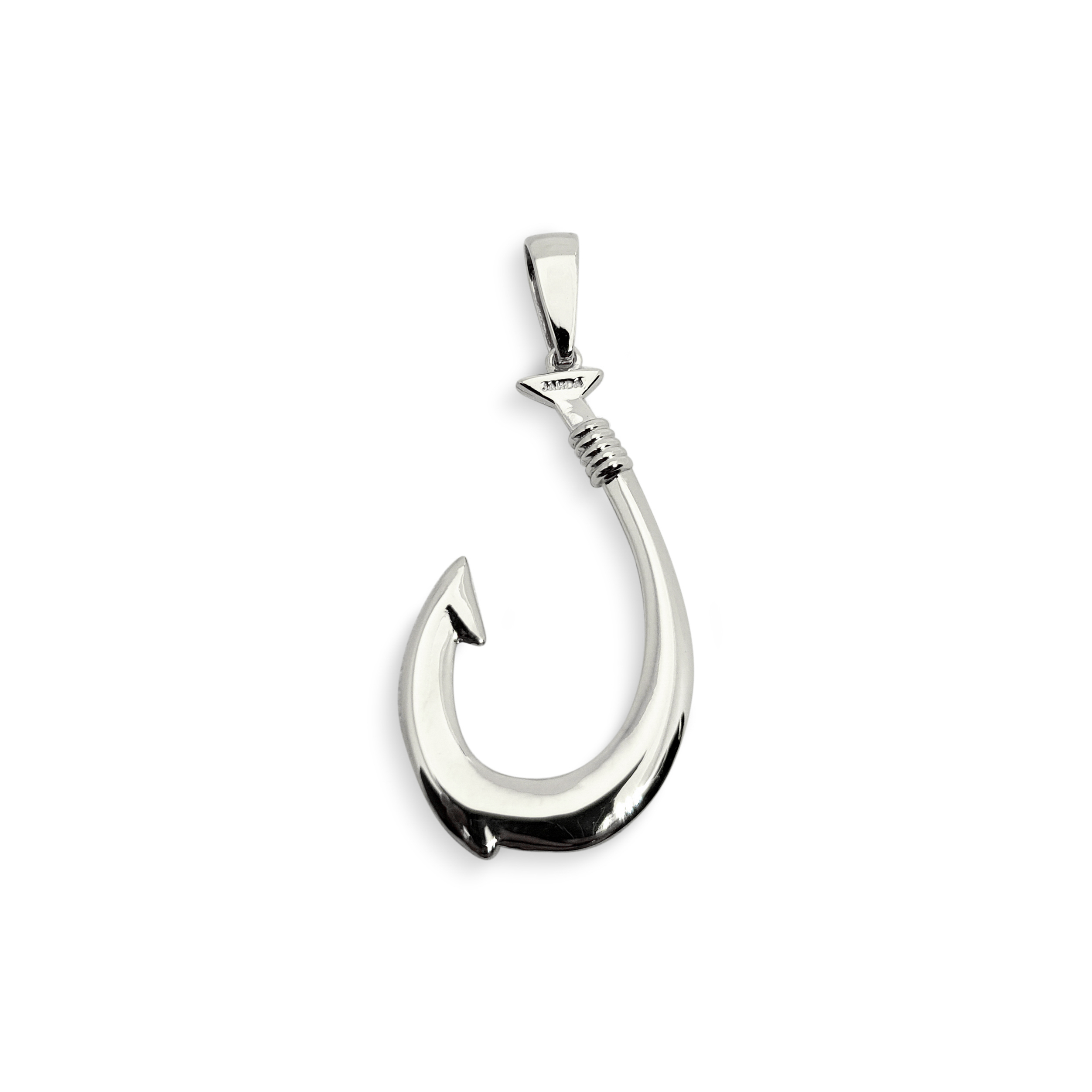 Real 10K White Gold Fish Hook Pendant All Sizes Hawaiian Fish Hook ...