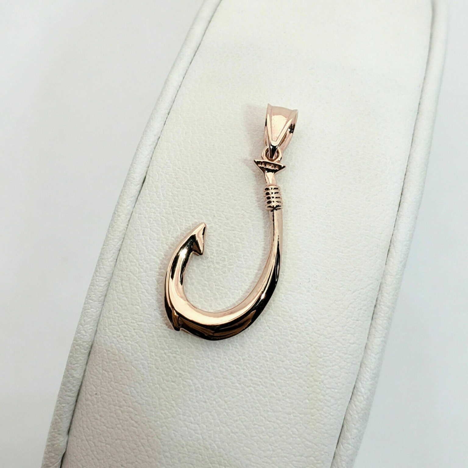 Solid 18K Rose Gold Fish Hook Pendant, 1 1/16" long, 1.7 grams ...