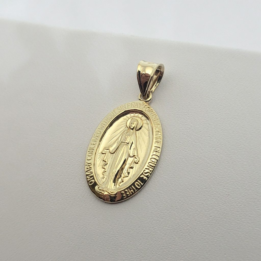 14K Gold Miraculous Medal Necklace, Miraculous Medal Rose Gold